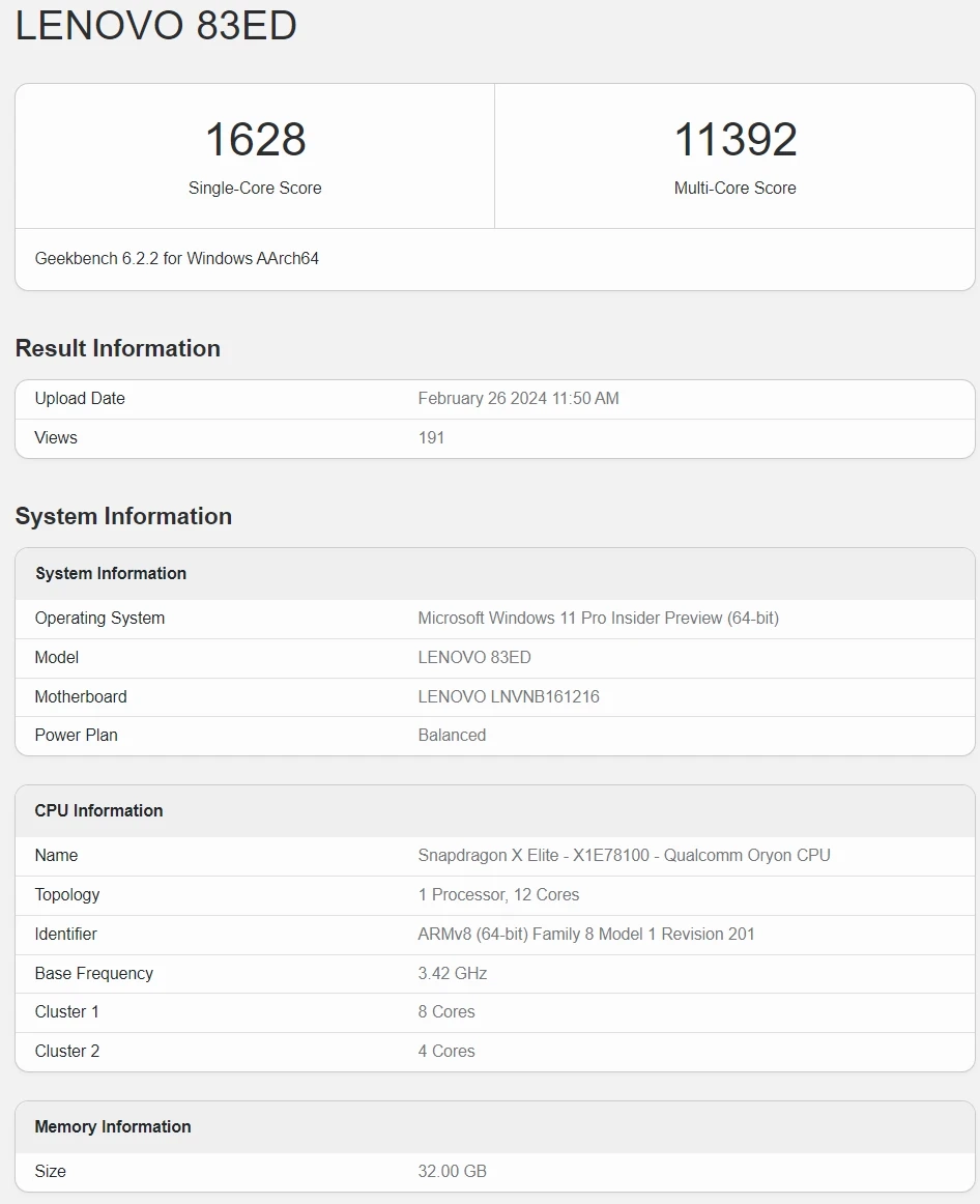 Первый сторонний ноутбук с чипом Snapdragon X Elite замечен в Geekbench ...