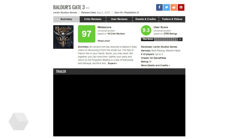 Baldur’s Gate 3 стала самой высокооценённой игрой 2023 года на Metacritic - Rozetked.me